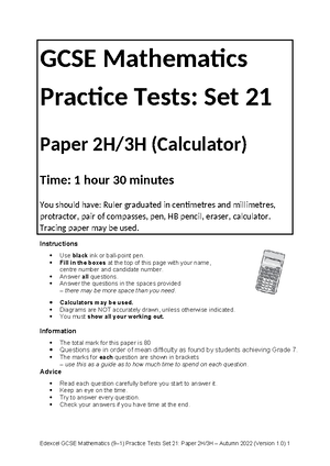 08 Practice Tests Set 21 - Paper 2H-3H mark scheme - Practice Tests ...