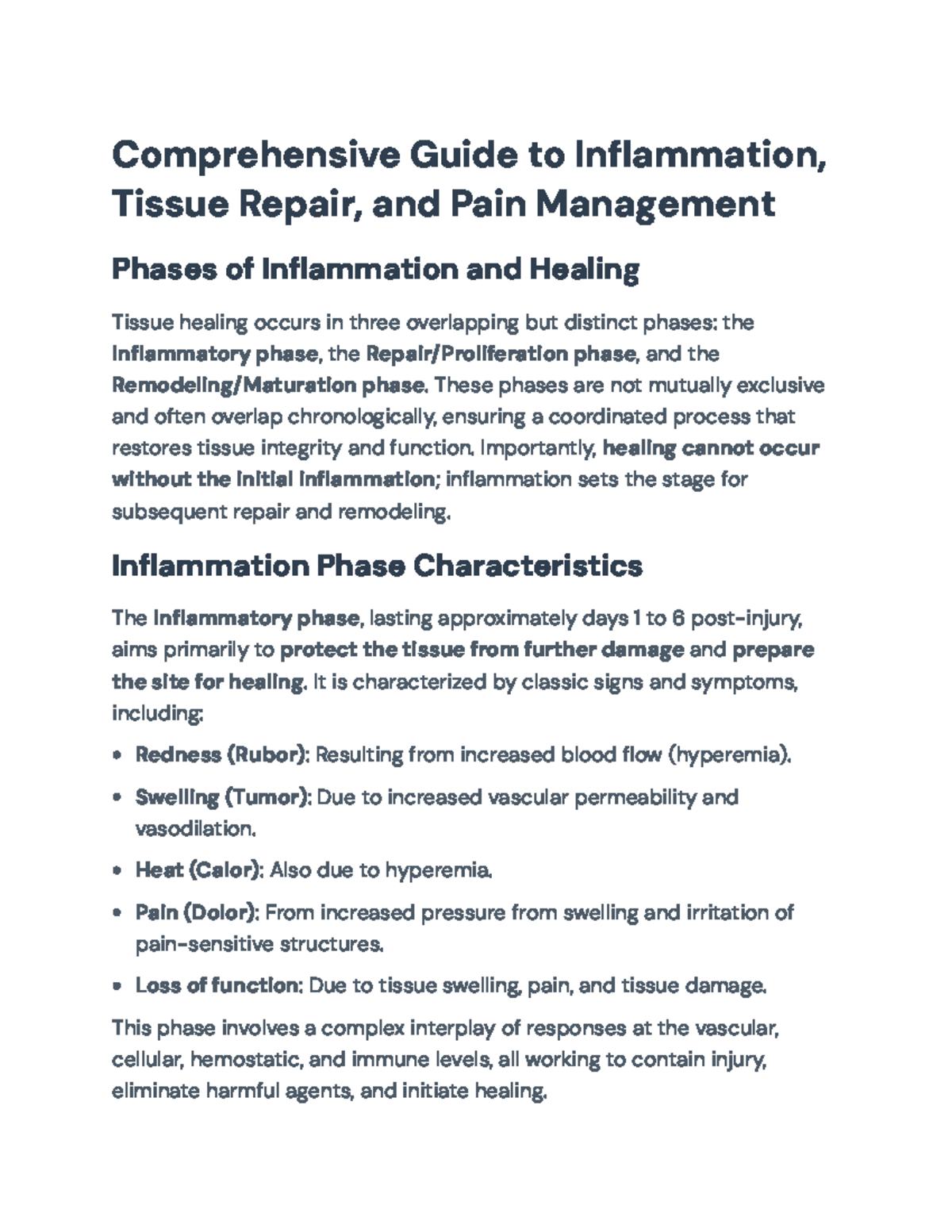 Comprehensive Guide to Inflammation, Healing Phases, and Pain ...