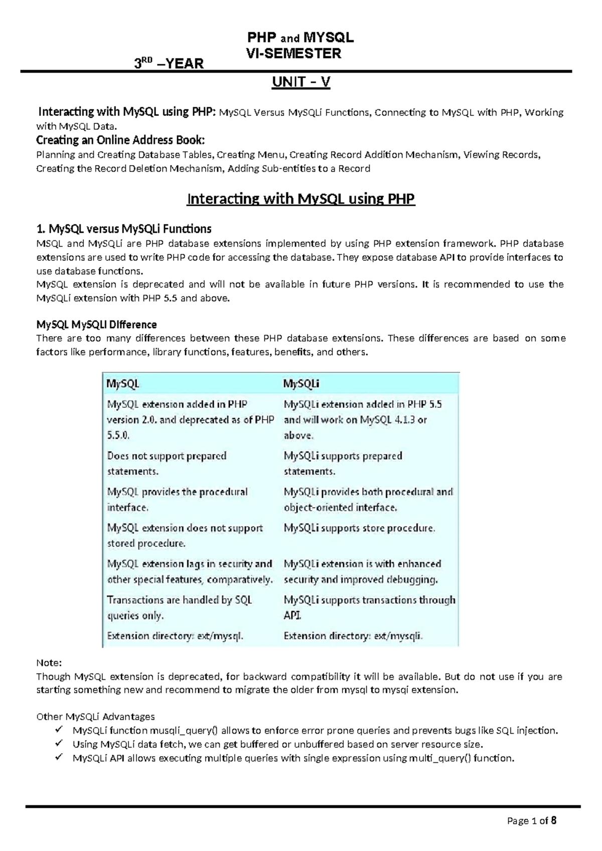 3RD PHP and MYSQL Unit V: Building an Online Address Book with MySQLi ...