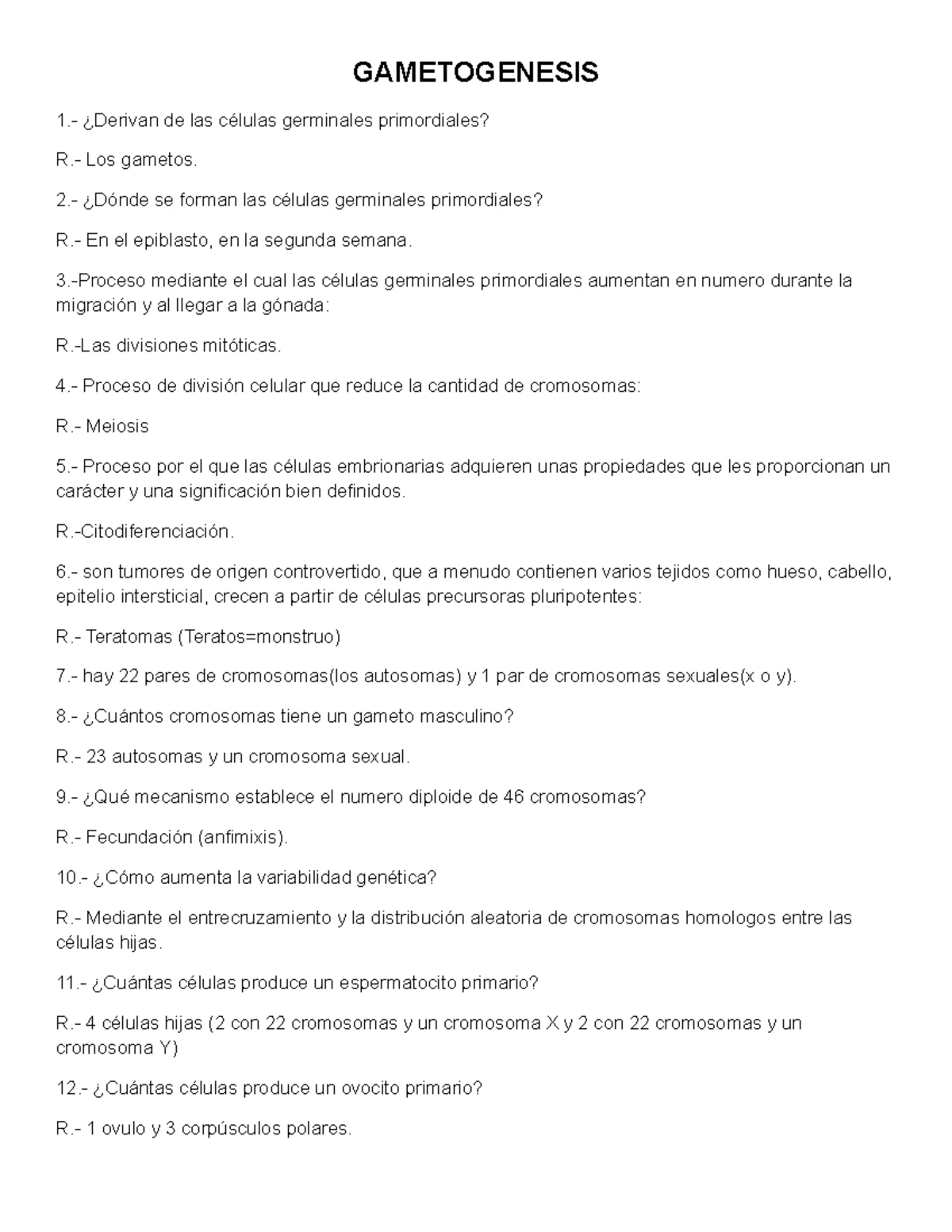 Resumen de Gametogénesis: Proceso y Regulación (Biología 101) - Studocu