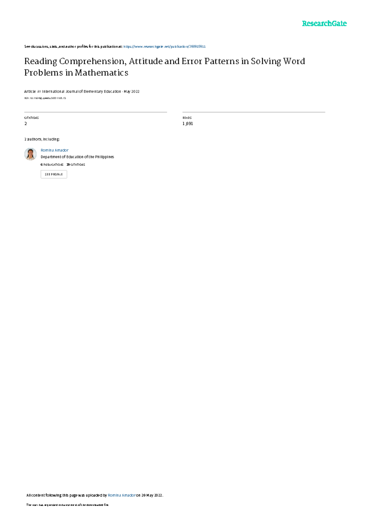 Reading Comprehension and Attitude in Math Word Problems: A Study (EDU ...