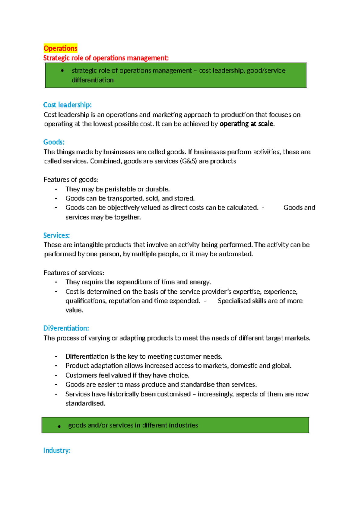 Business Studies Operations Notes: Strategic Role of Operations ...