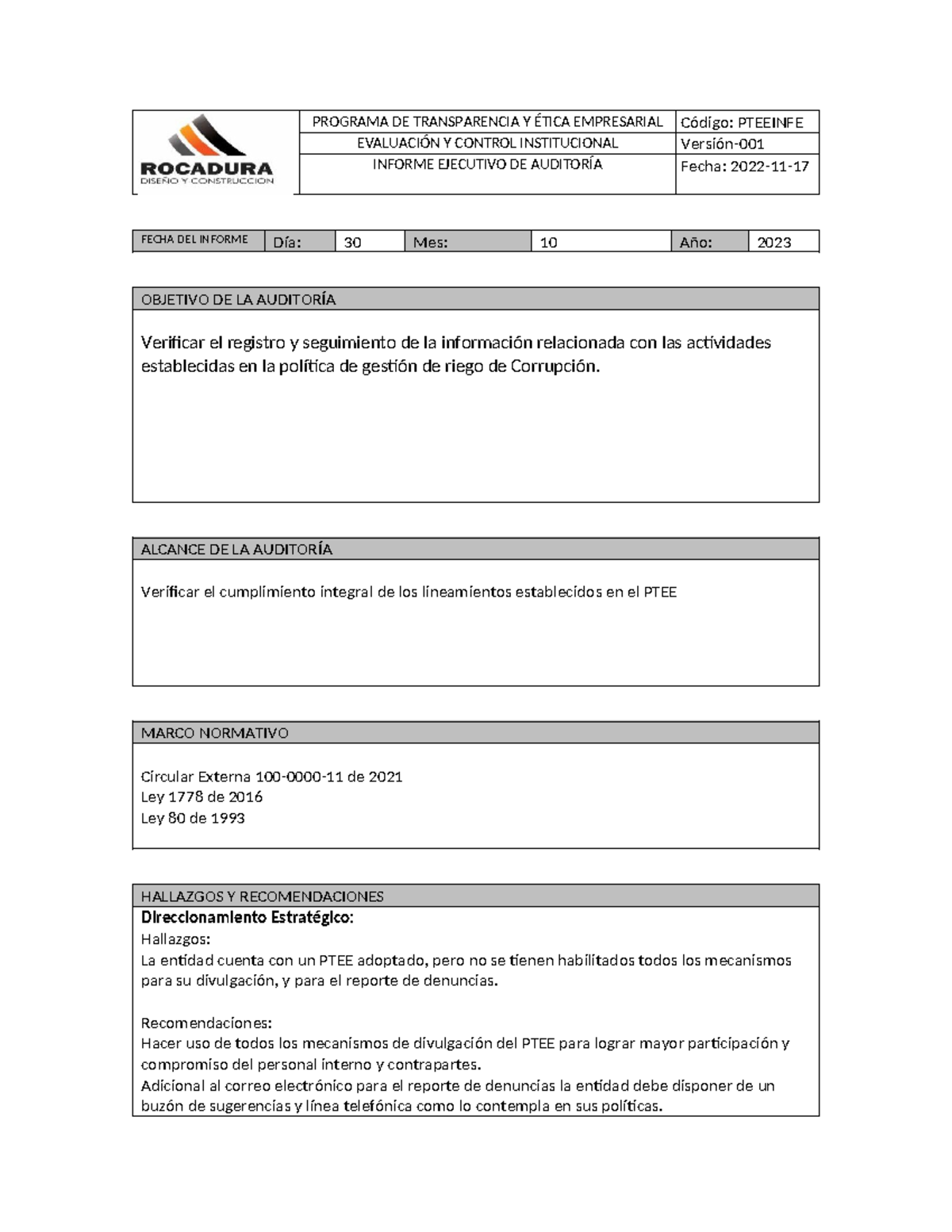 Informe Ejecutivo de Auditoría PTEEINFE - Evaluación y Control 2023 ...