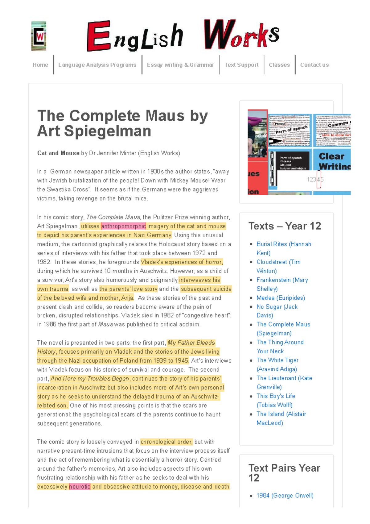VCE English Works: Essay Notes on The Complete Maus by Art Spiegelman ...