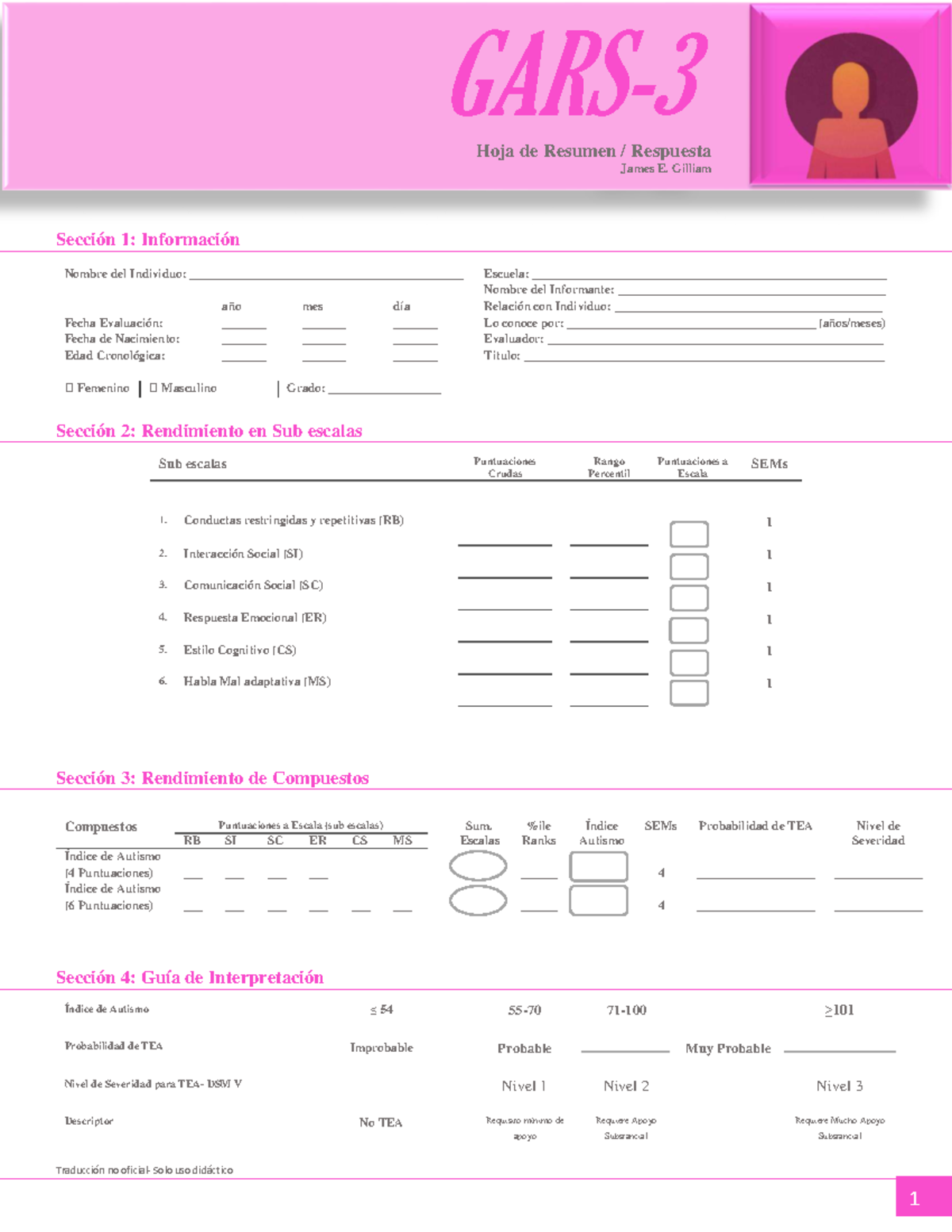 GARS 3S - Resumen de Evaluación del Trastorno del Espectro Autista - Studocu