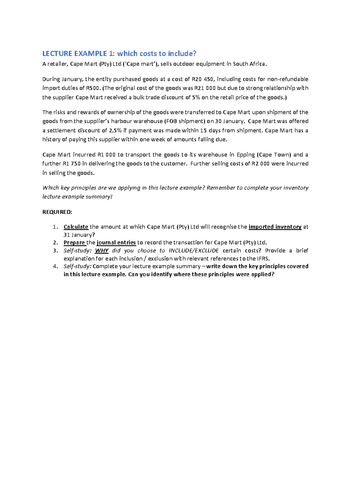 ACC2012 W Lecture Example 1: Costs to Include in Inventory - Studocu