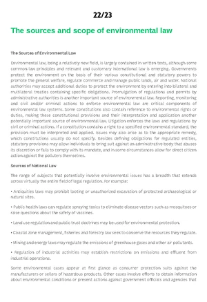 Environmental Law - Study Notes & Assignments - Studocu