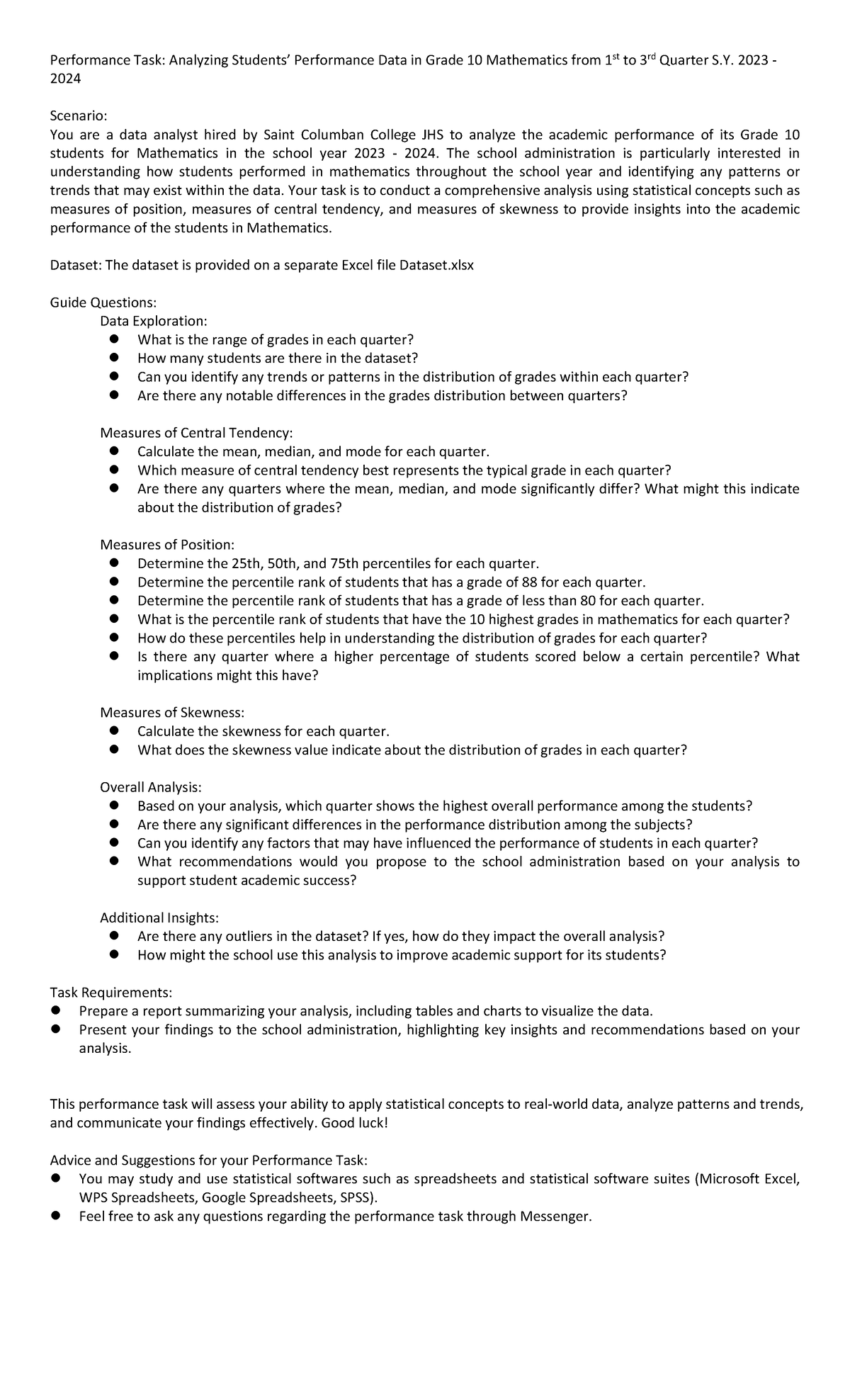 Math 10 Final Performance Task - Performance Task: Analyzing Students ...