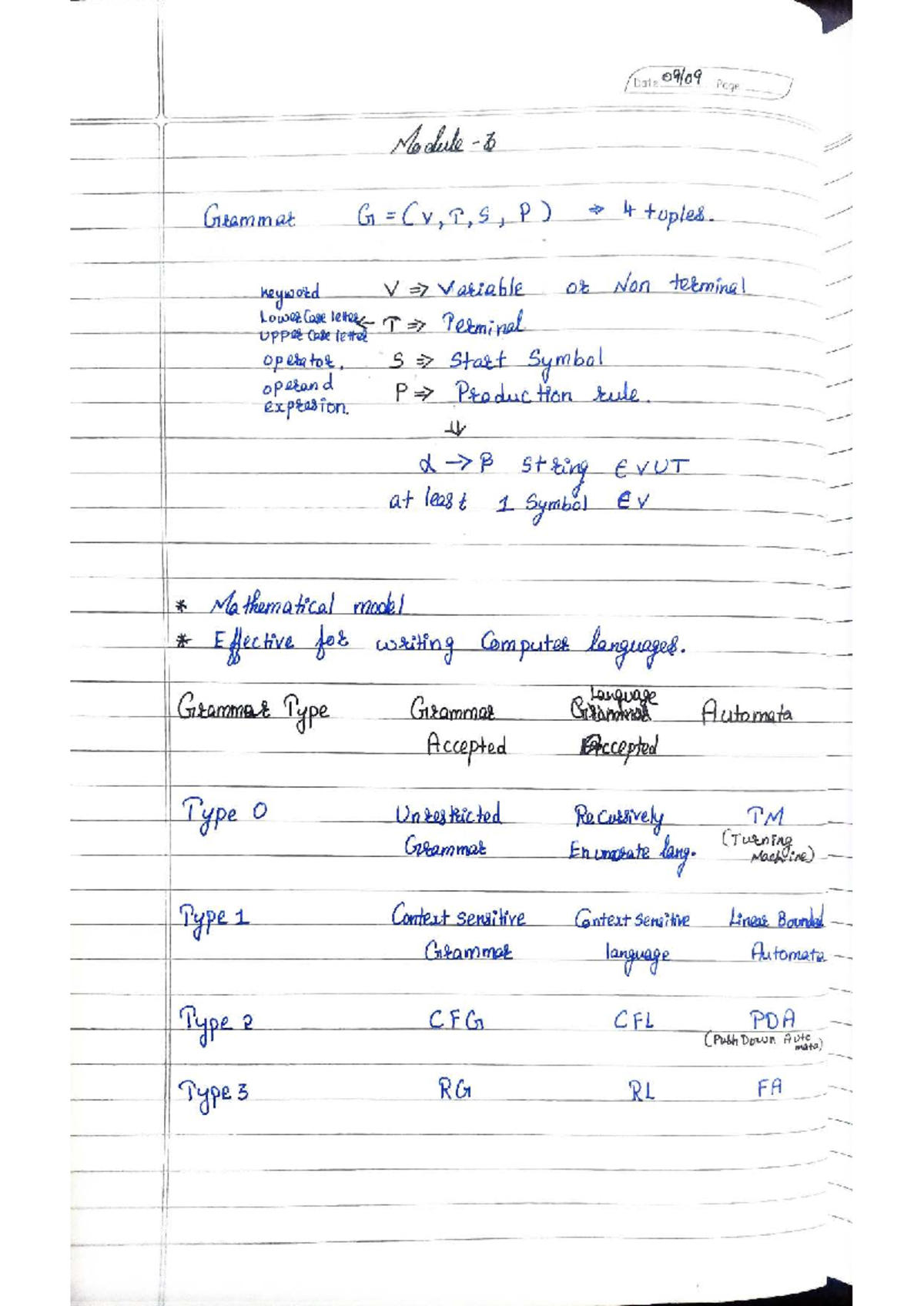 TOC Module-3: Grammar and Language Theory Notes - Studocu