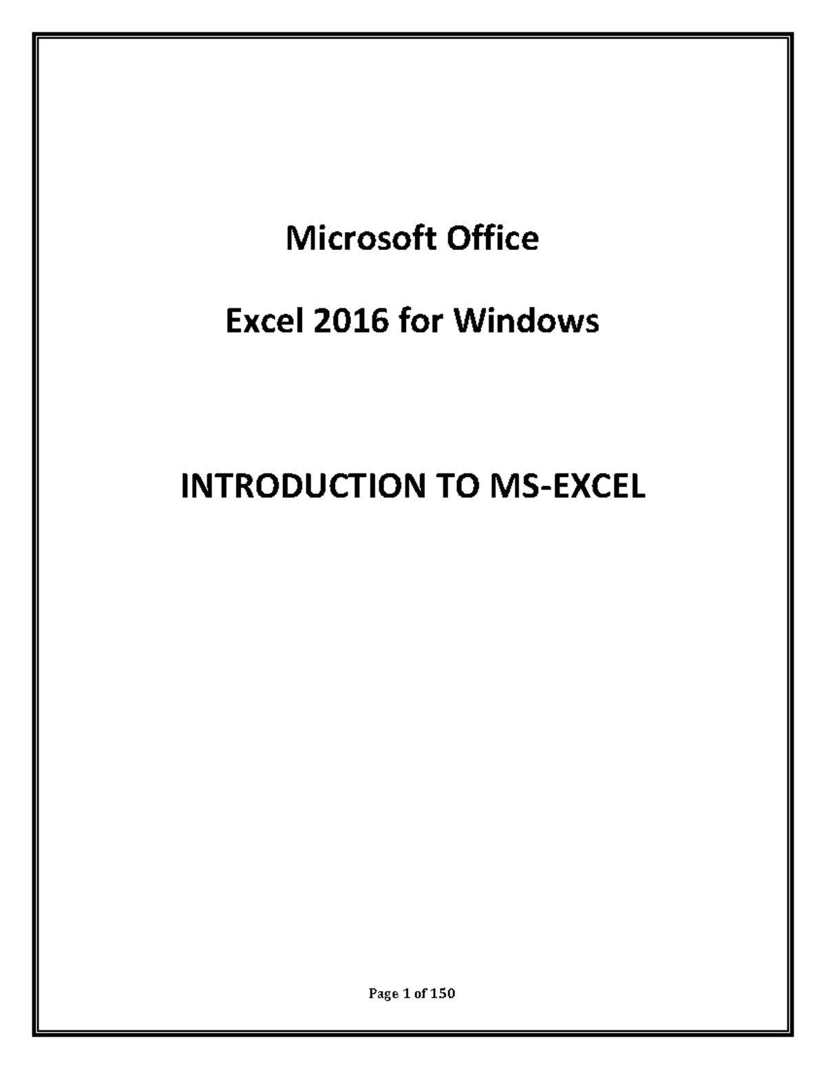 Excel 2016 Basics: A Comprehensive Guide for MS-Office Users - Studocu