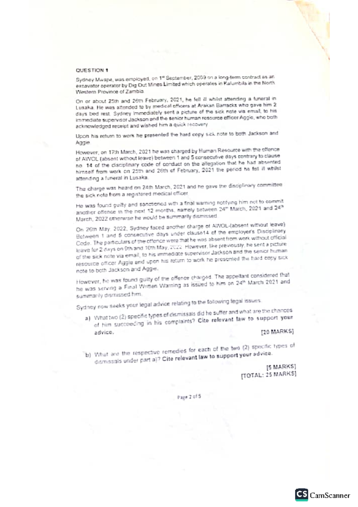 Employment Law Past Paper - CS Exam Questions and Legal Analysis - Studocu