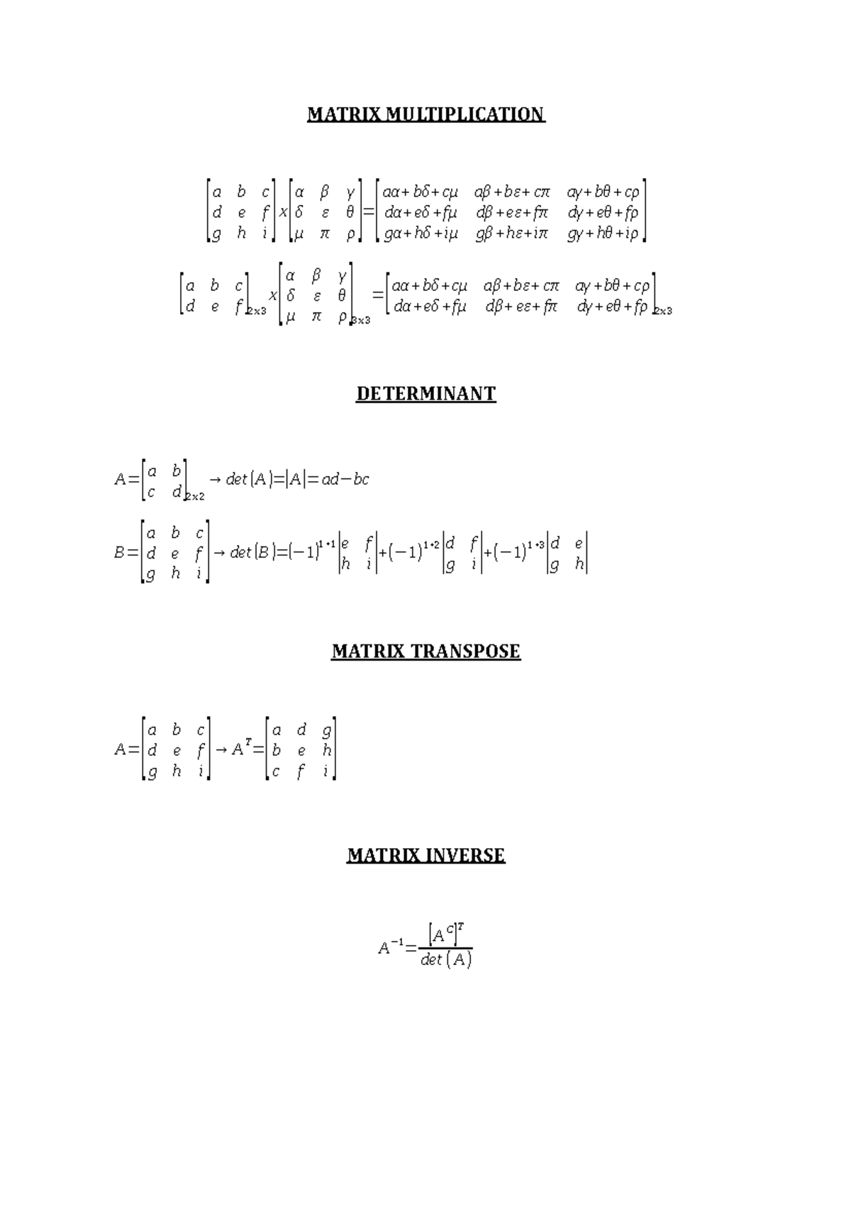Matrix Operations & Least Squares Method - MATRIX MULTIPLICATION a b c ...