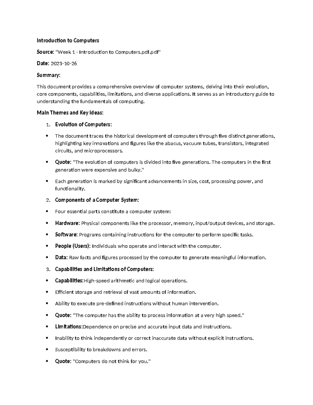 Introduction to Computers - pdf" Date: 2023-10- Summary: This document ...