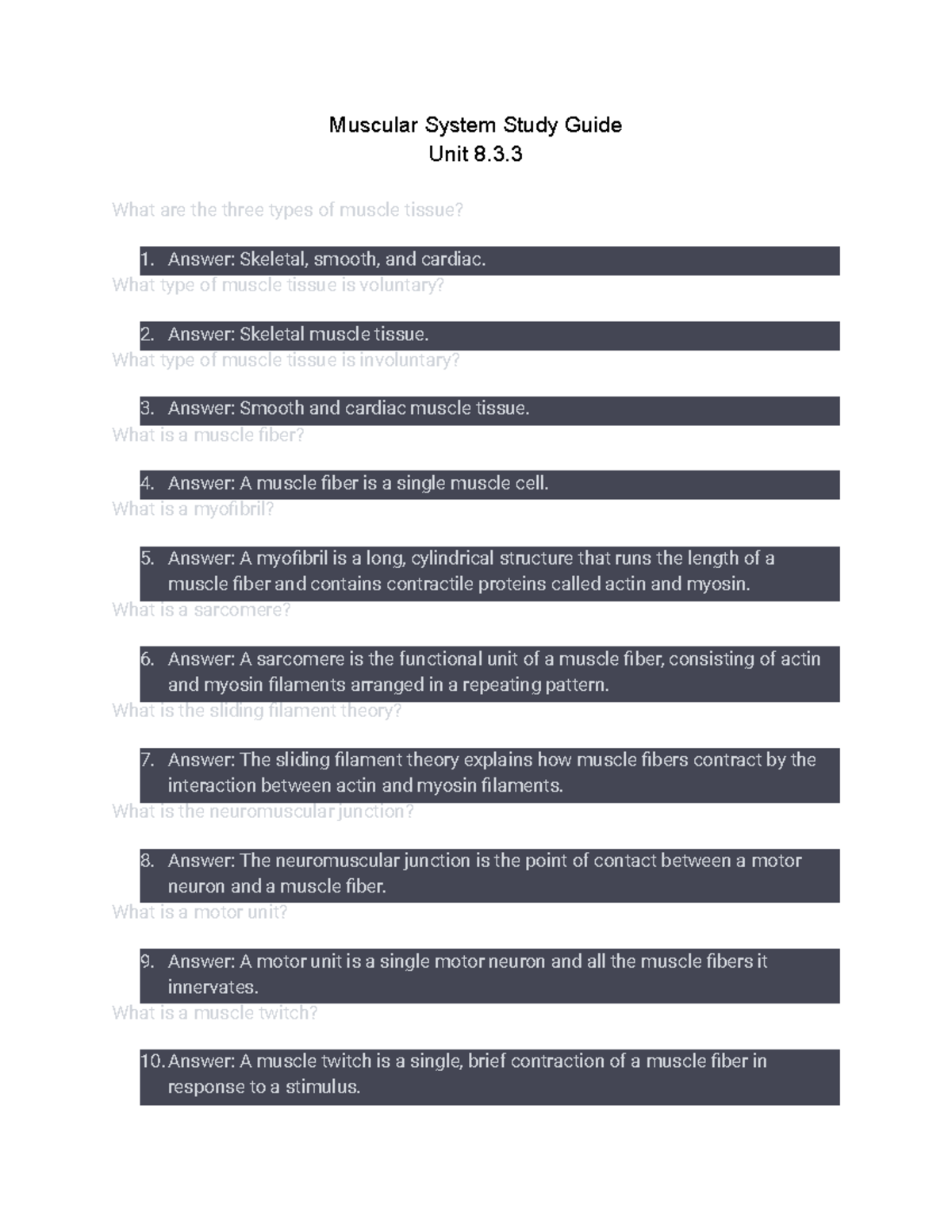 Muscular System Study Guide - What are the three types of muscle tissue ...