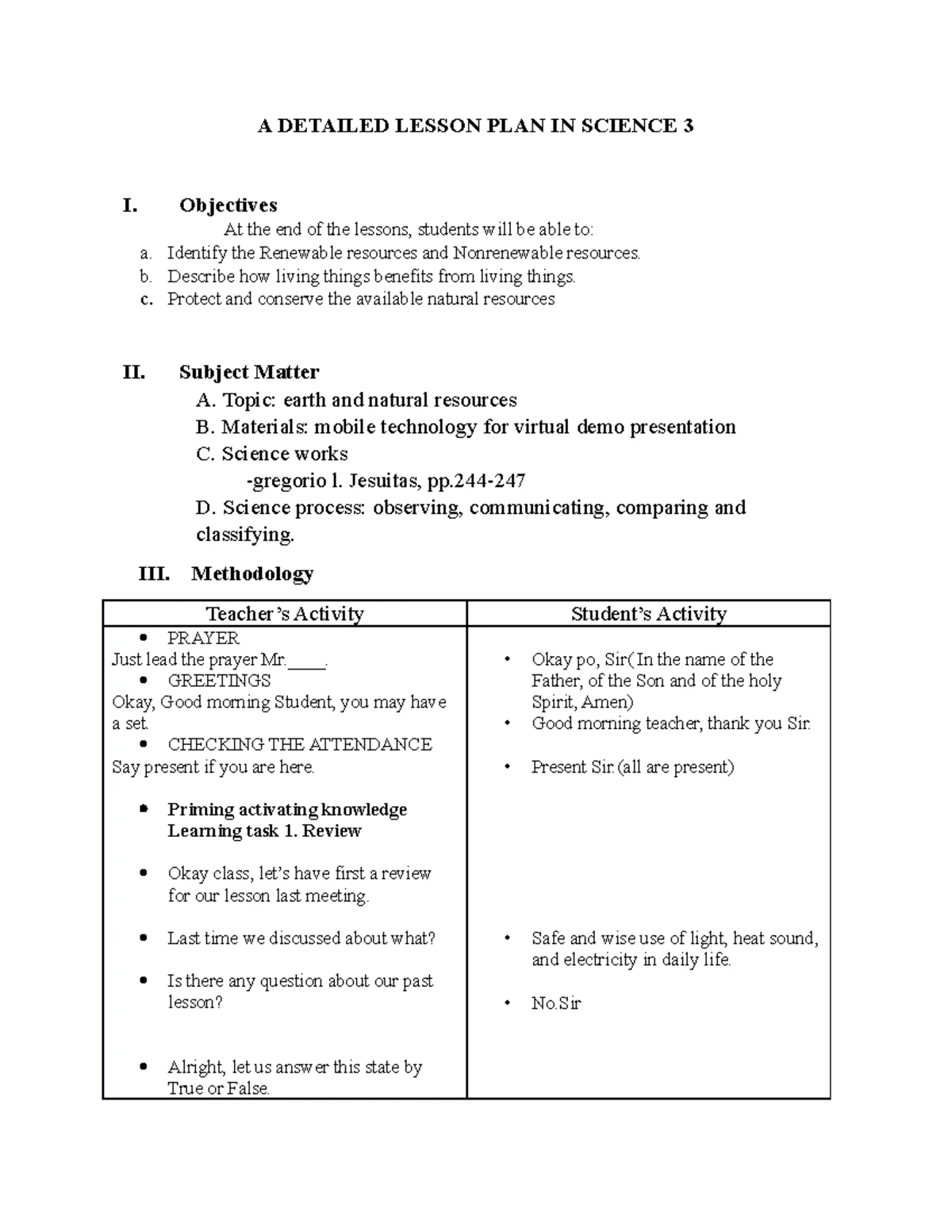 A Detailed Lesson PLAN IN Science 3 - A DETAILED LESSON PLAN IN SCIENCE ...