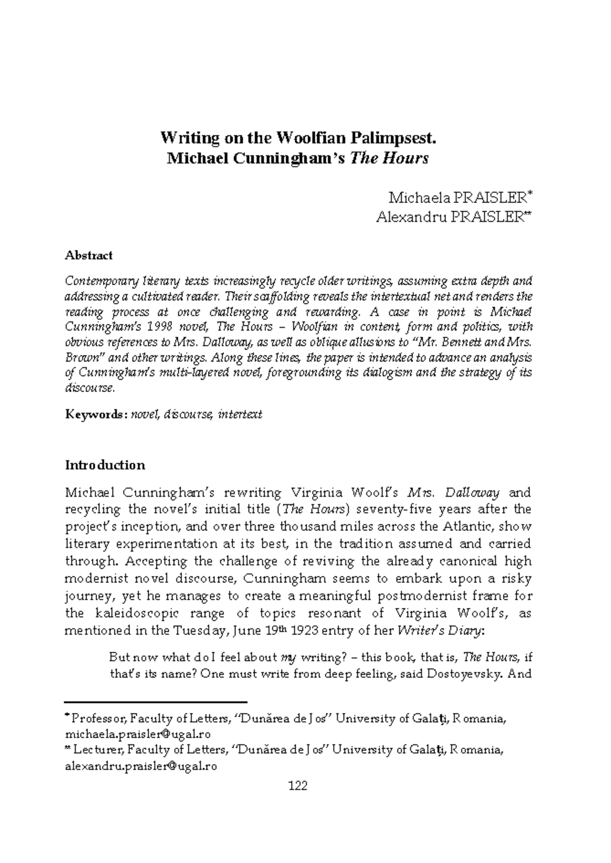 Writing on the Woolfian Palimpsest Micha - Michael Cunningham’s The ...