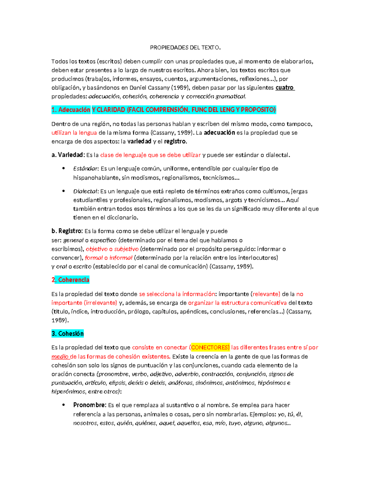 Propiedades del Texto: Adecuación, Coherencia, Cohesión y Corrección ...