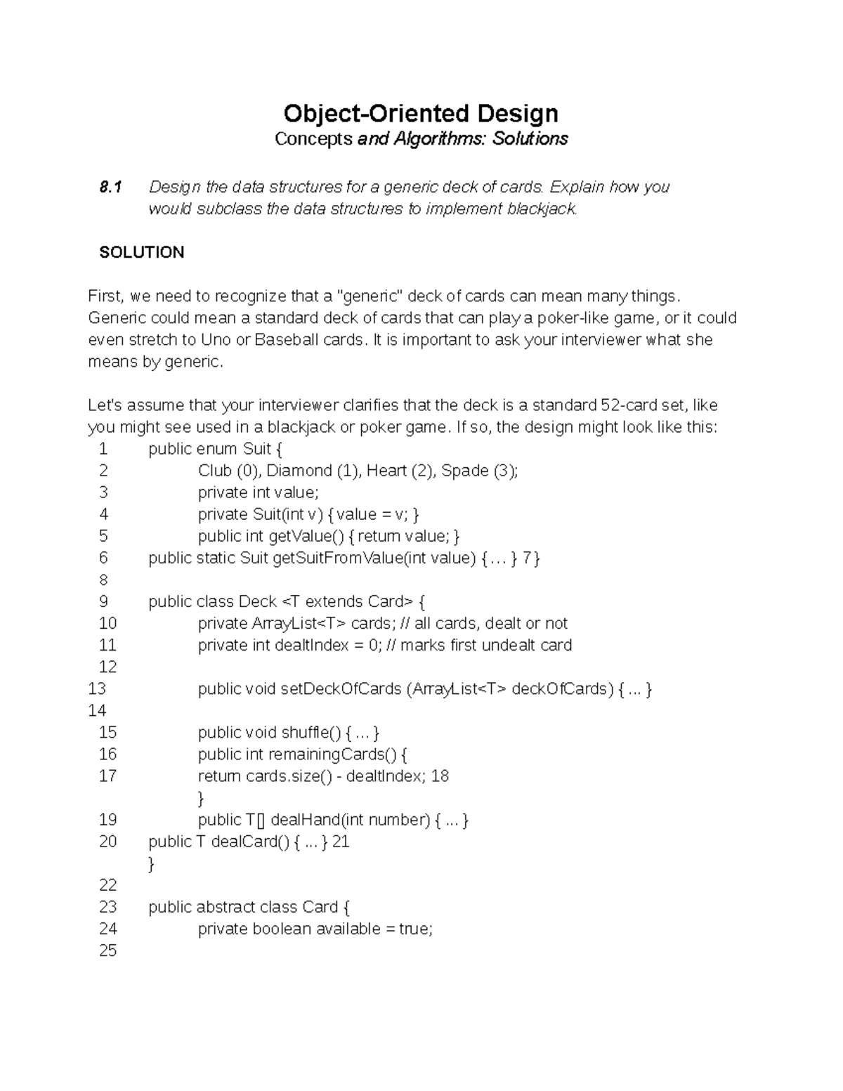 Object-Oriented Design Solutions: Data Structures & Algorithms - Studocu
