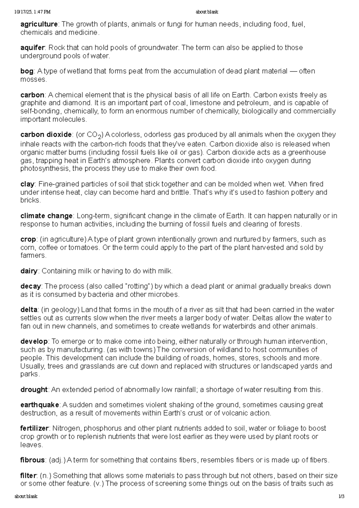 ENV 101: Vocabulary for Environmental Studies and Agriculture - Studocu