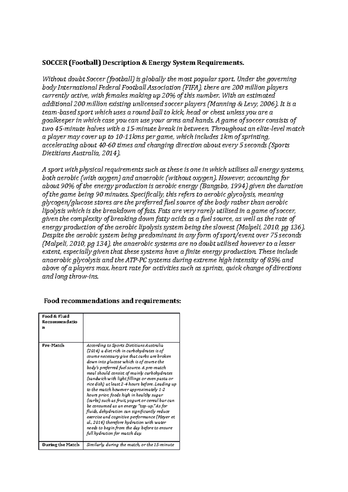 SOCCER 101: Understanding Energy Systems & Nutritional Needs for ...