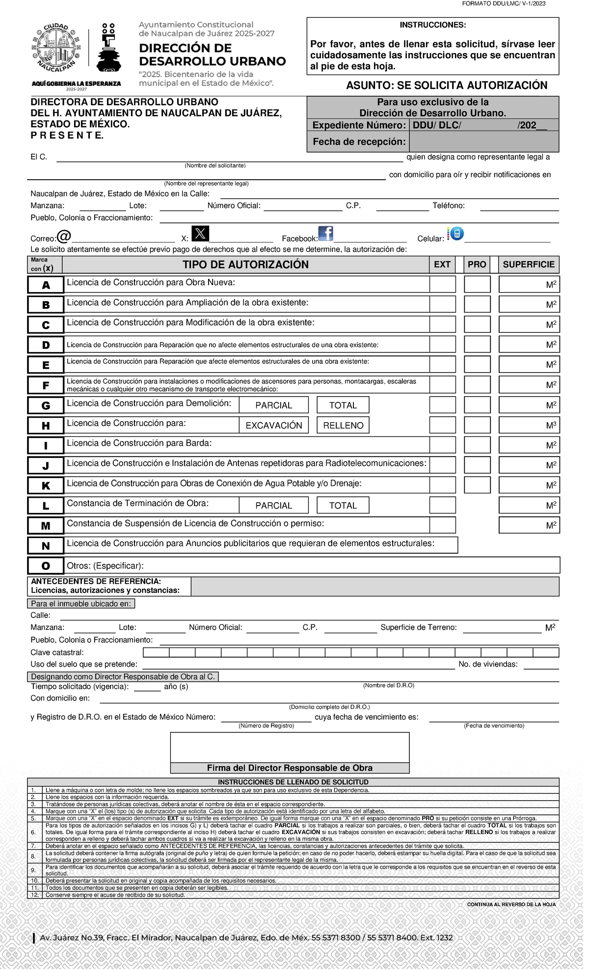 Solicitud de Licencias de Construcción en Naucalpan - Instrucciones - Studocu