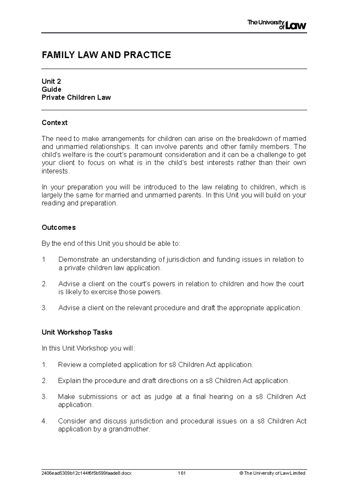 Family Law Unit 2: Private Children Law Guide and Practice - Studocu