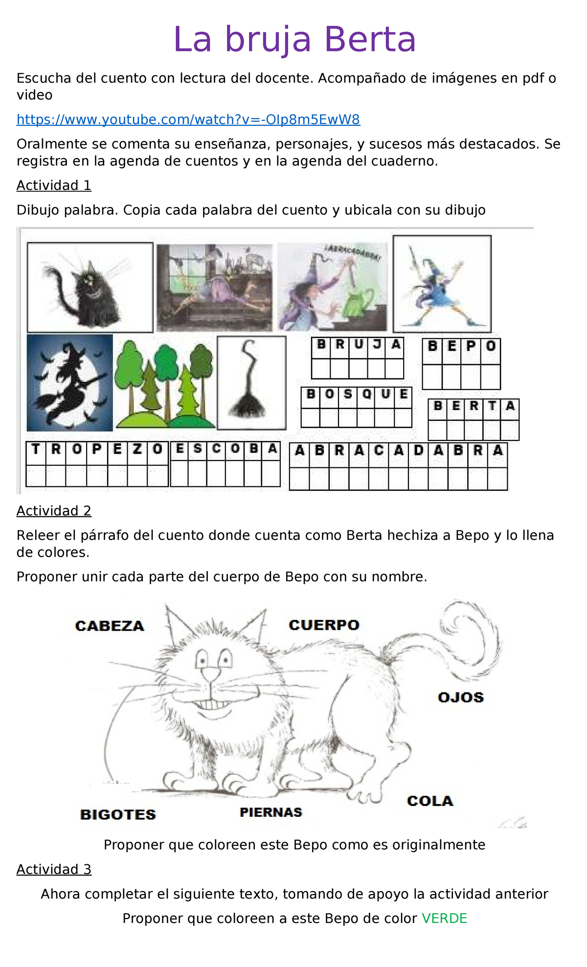 Propuesta de Actividades sobre "La Bruja Berta" - Cuento y Dibujo - Studocu