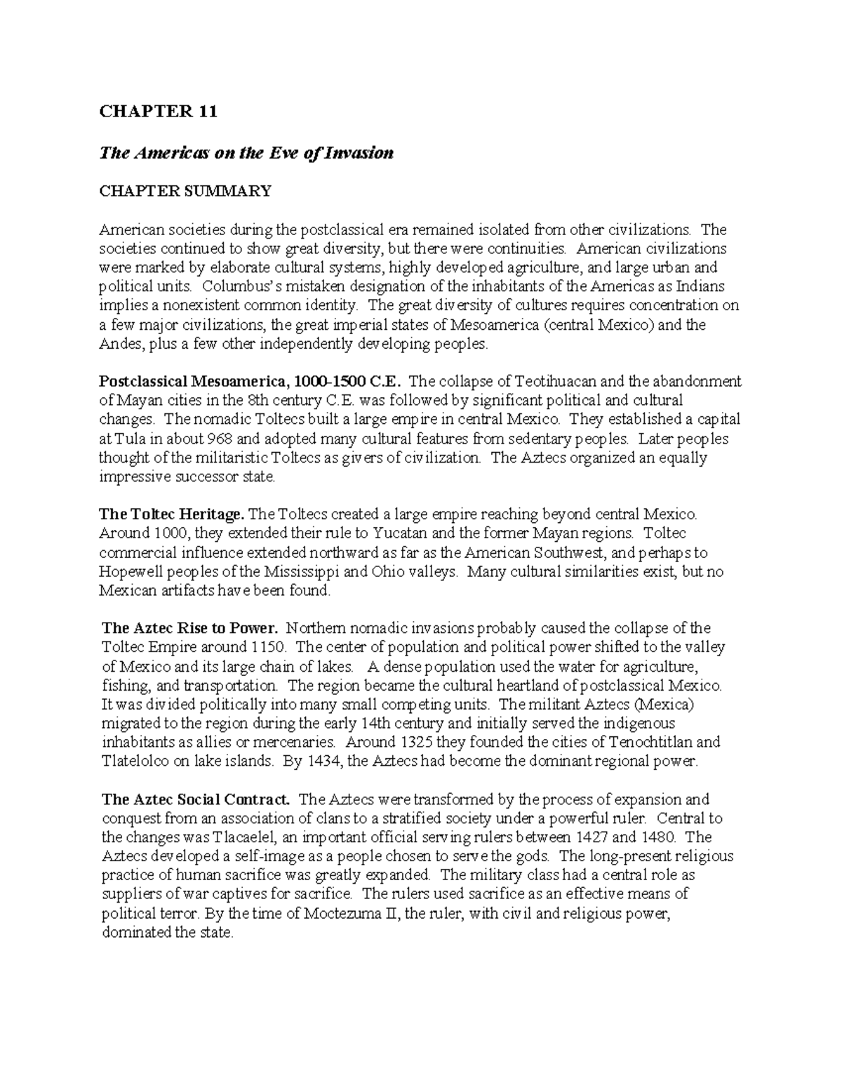 The Americas on the Eve of Invasion - CHAPTER 11 The Americas on the ...
