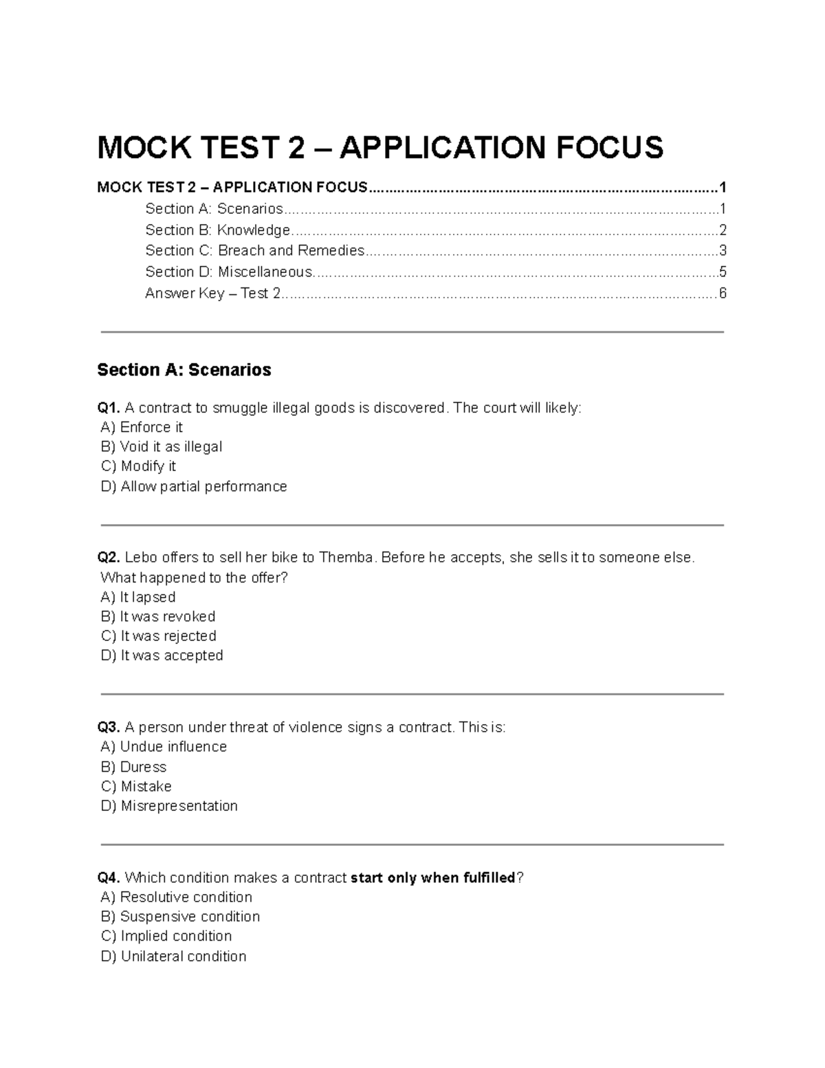 MOCK TEST 2 (APPLICATION FOCUS) - Understanding & Application Test ...