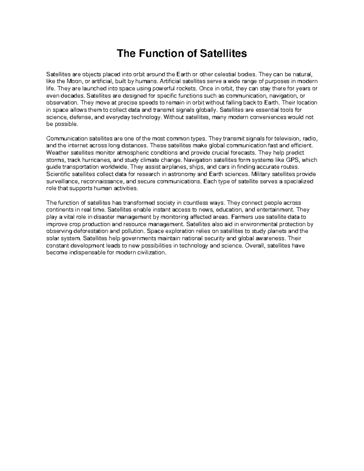 Function of Satellites: Their Role in Modern Society - Studocu
