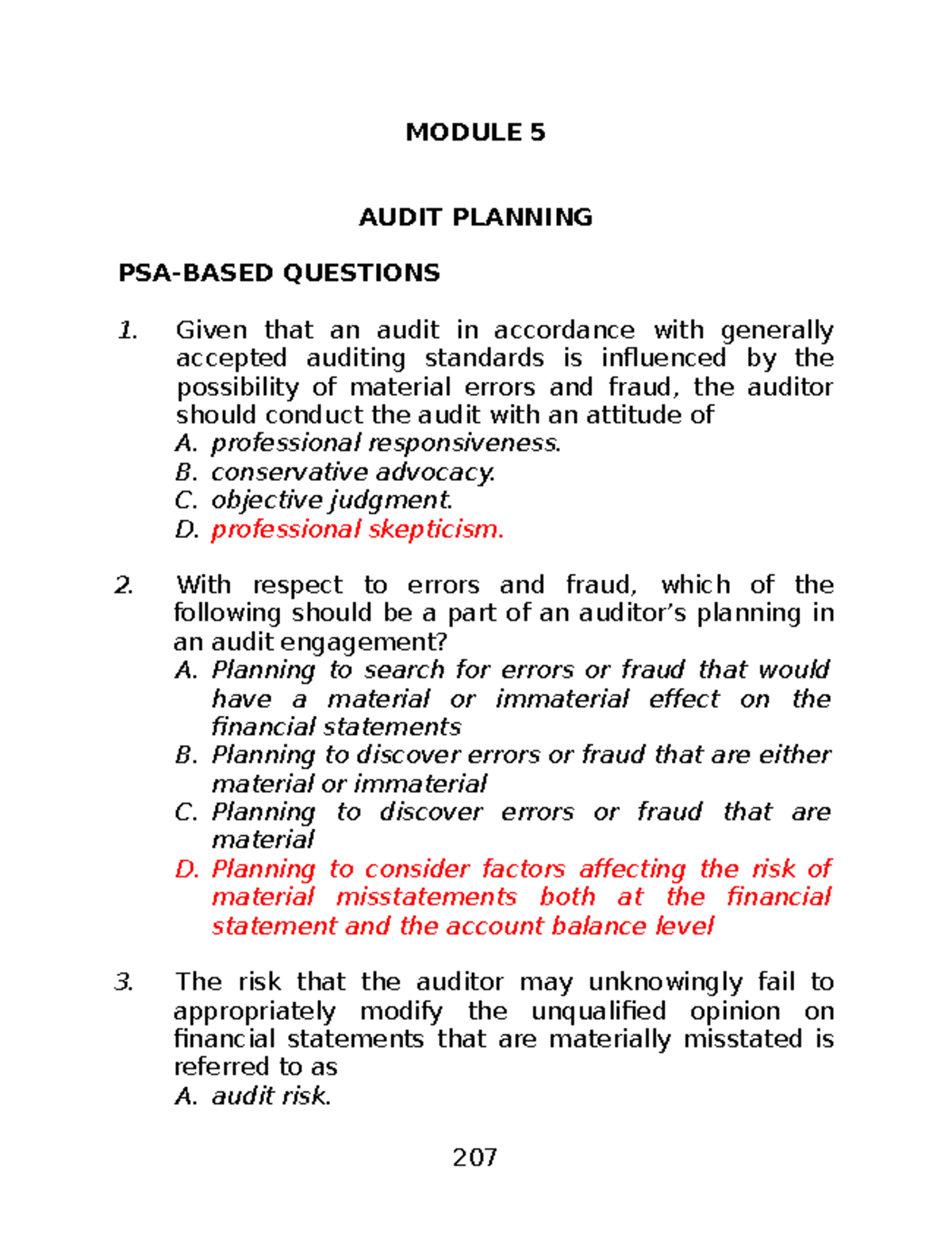 Audit Planning Module 5: Key Concepts and PSA-Based Questions - Studocu