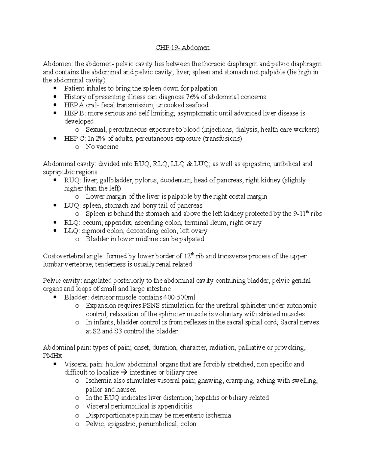 CHP 19: Comprehensive Overview of the Abdomen - BATES GUIDE - Studocu