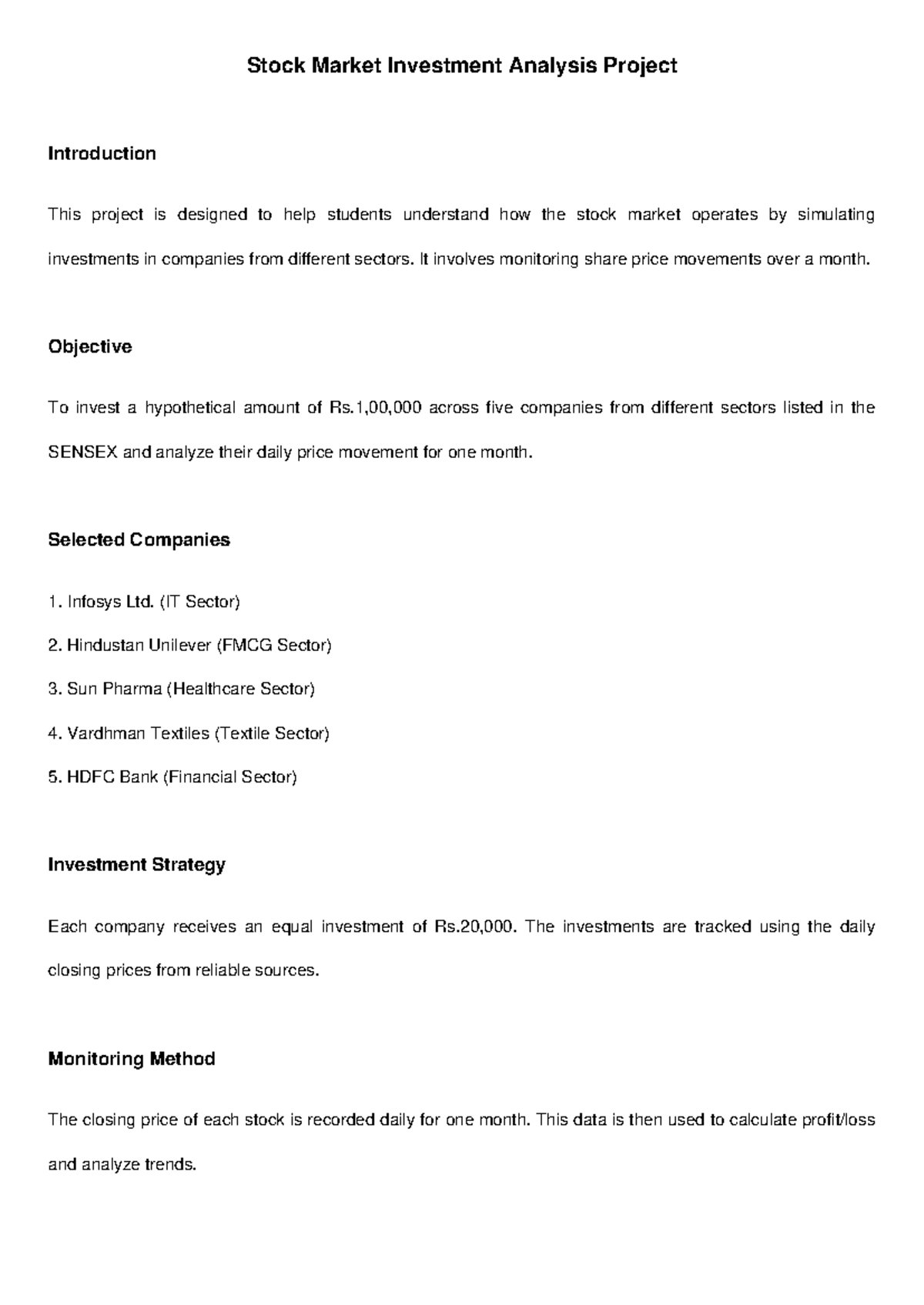 Stock Market Investment Analysis Project (FIN 101) - Corrected ...