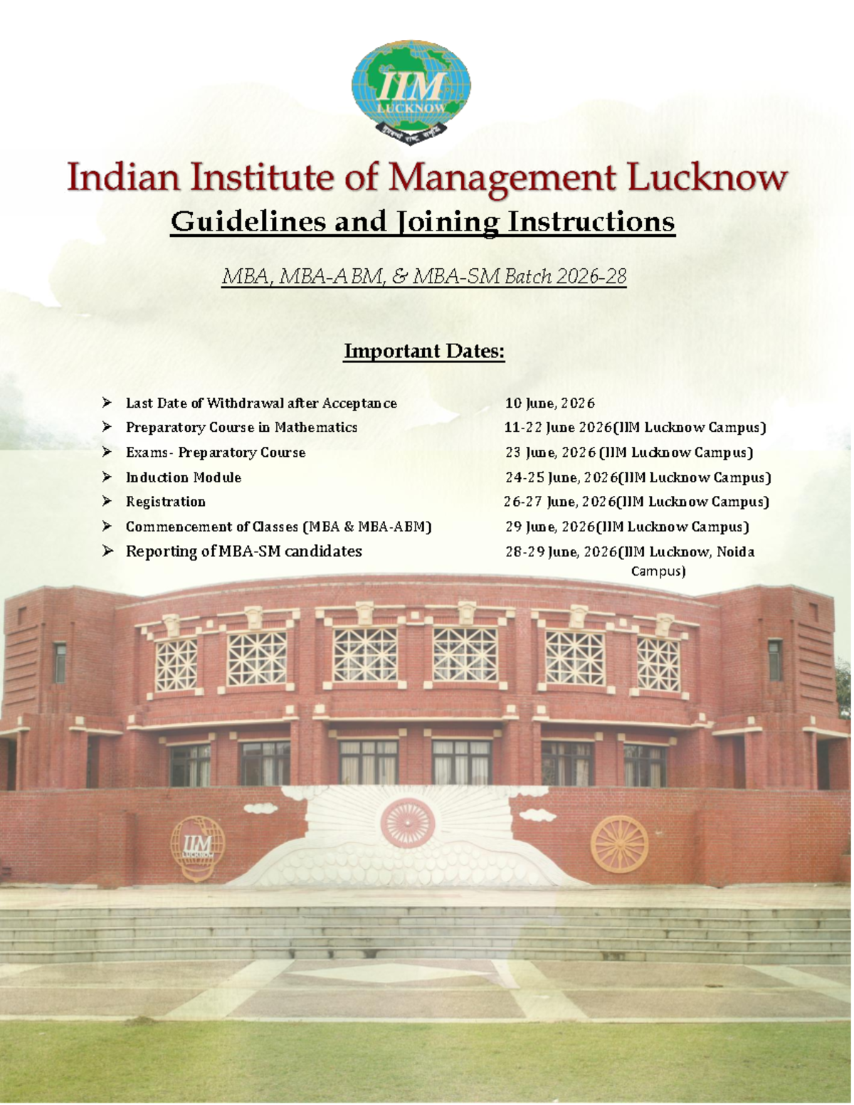 MBA Batch 2026-28: Guidelines and Important Joining Instructions - Studocu