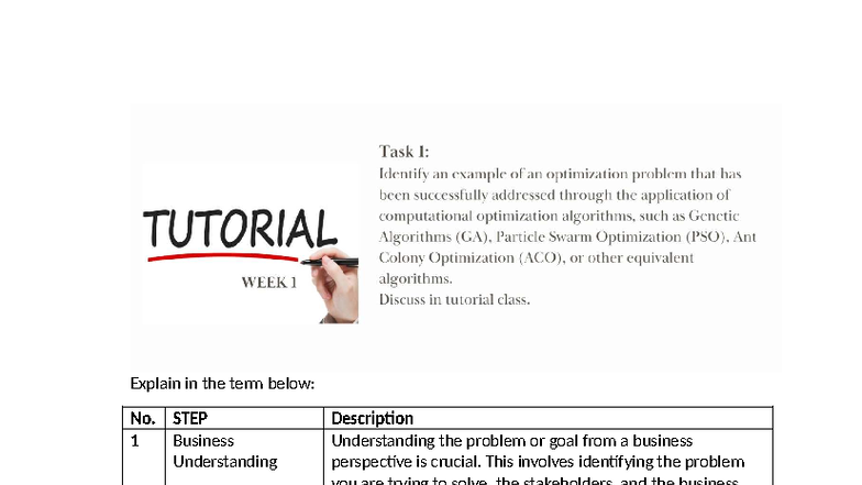 Tutorial 1: Business Understanding & Data Analysis Steps - Studocu