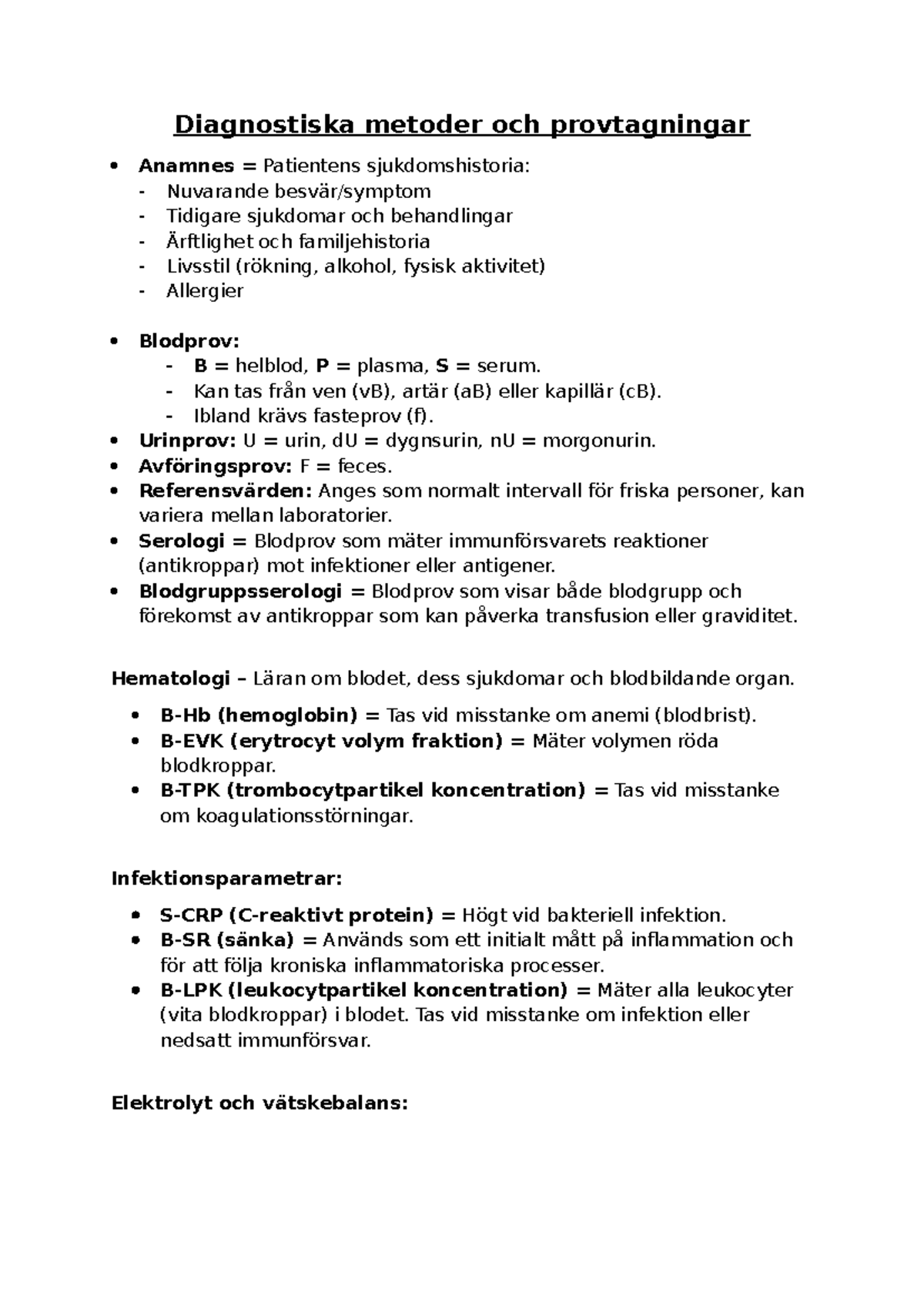 Diagnostiska Metoder och Provtagningar: Anamnes och Bilddiagnostik - Studocu