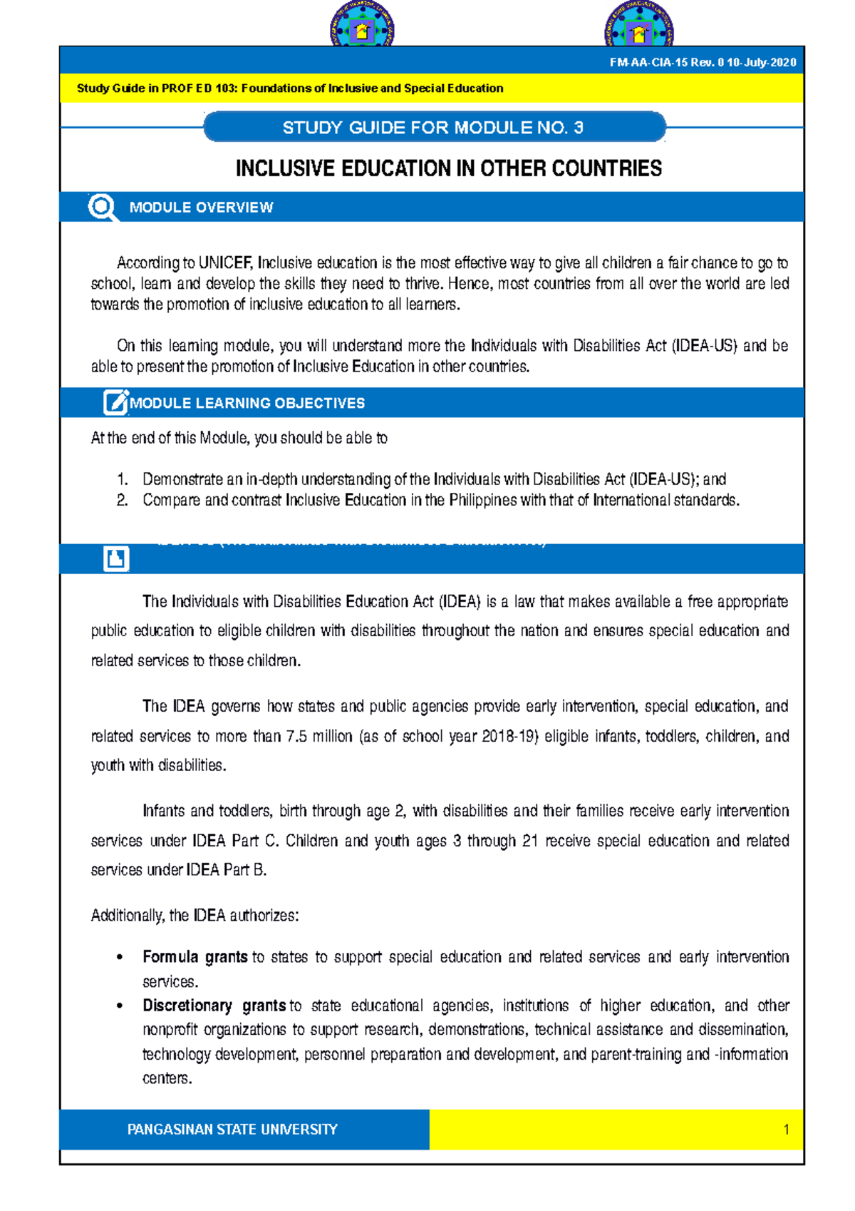 Study-Guide-Module-3-Prof ED 103 - Foundations of Special and Inclusive ...