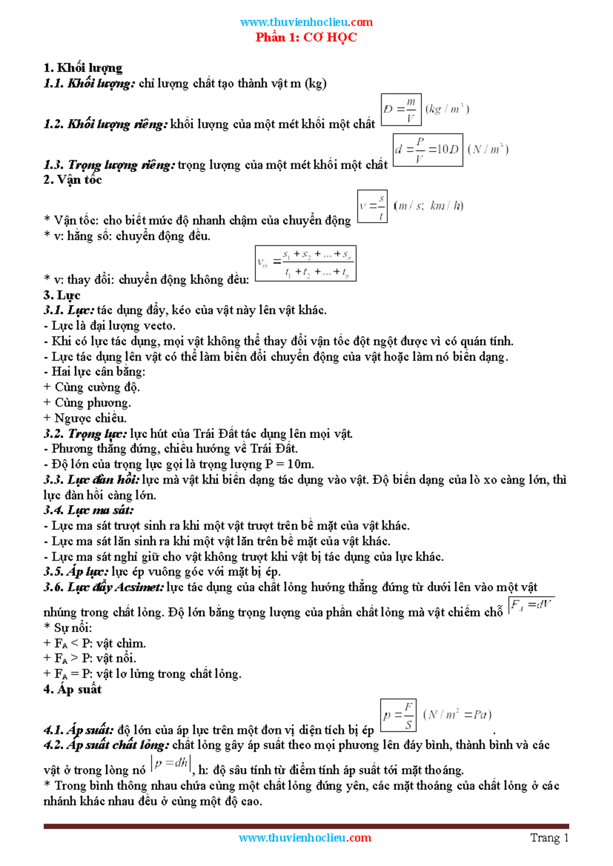 LÍ TỪ 6-9: Cơ Học, Quang Học, Âm Học, Điện Học - Studocu