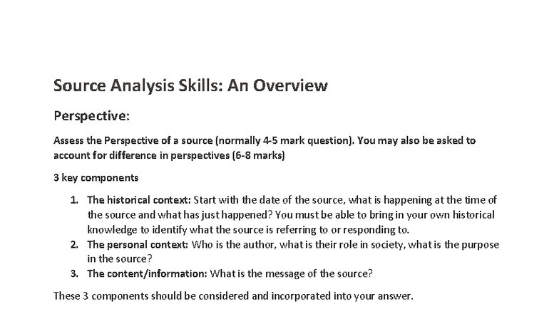 Source Analysis Skills Overview: Assessing Perspectives in Historical ...