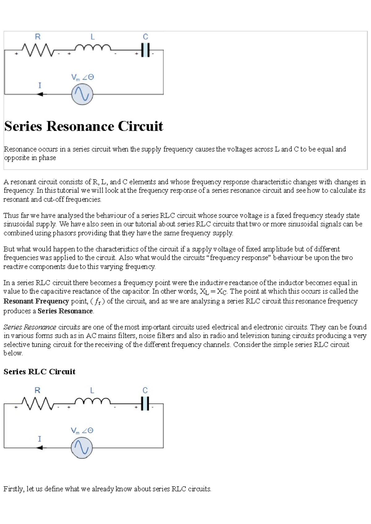 Unit 2: Series Resonance Circuit Analysis and Characteristics - Studocu