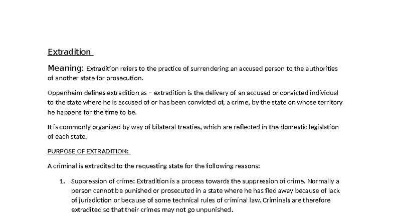 Extradition Principles and Purposes: A Comprehensive Overview - Studocu