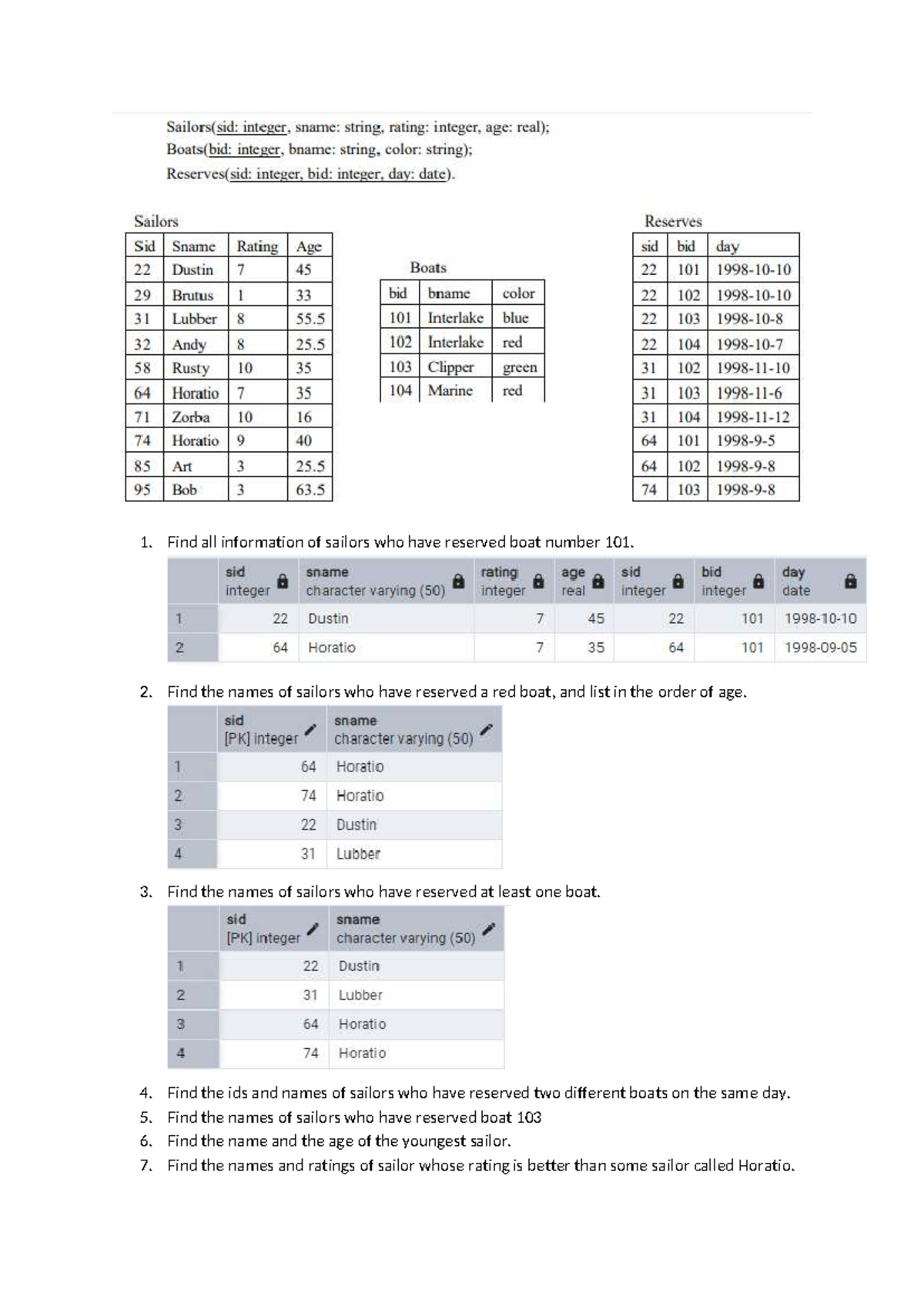 SQL Tutorial 1 - Lecture: Queries on Sailor Reservations - Studocu