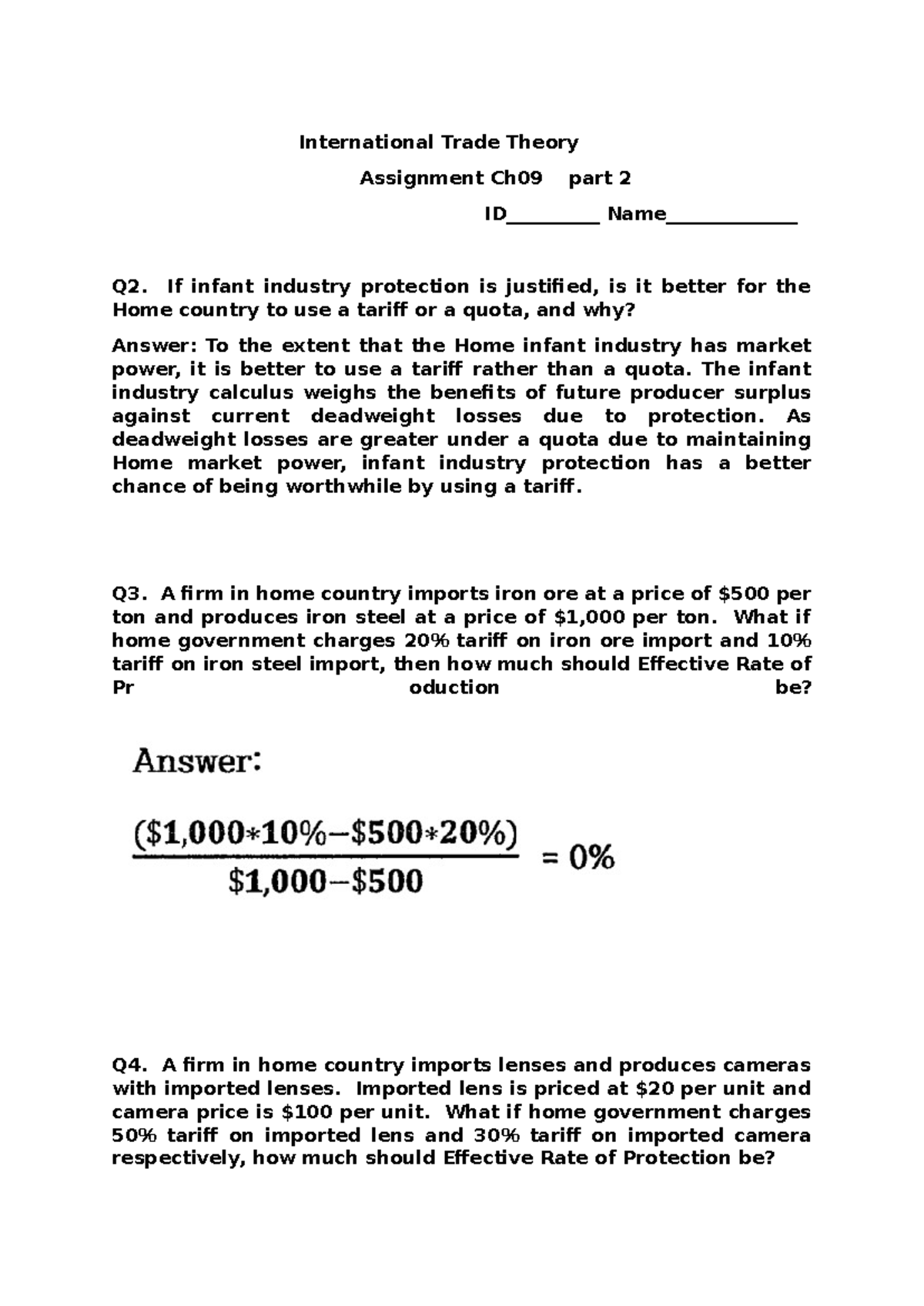 Intl Trade Assignment Ch09 Tariff Impf 2 - International Trade Theory ...