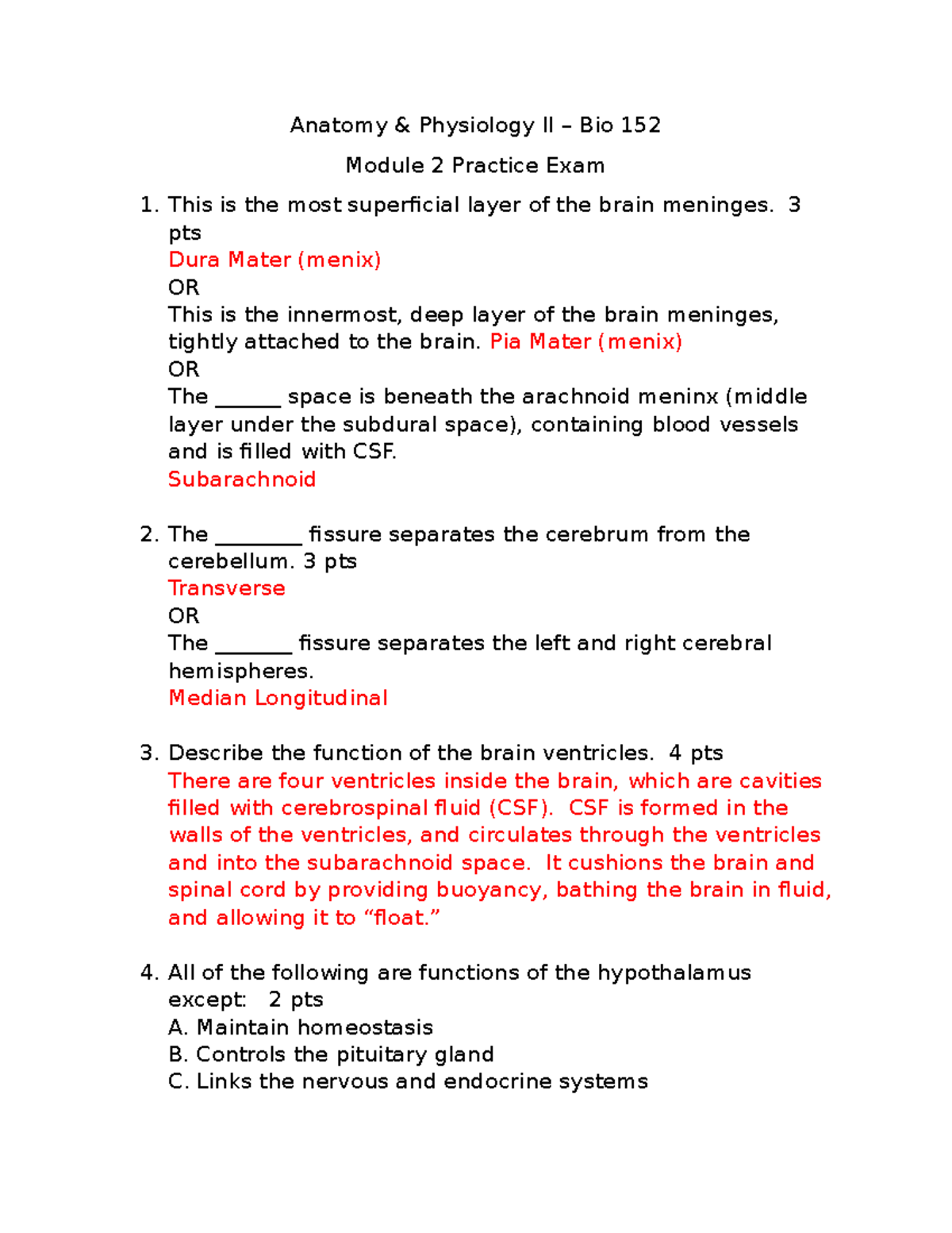 Portage Learning Bio 152 Module 2 Anatomy & Physiology Practice Exam - Studocu