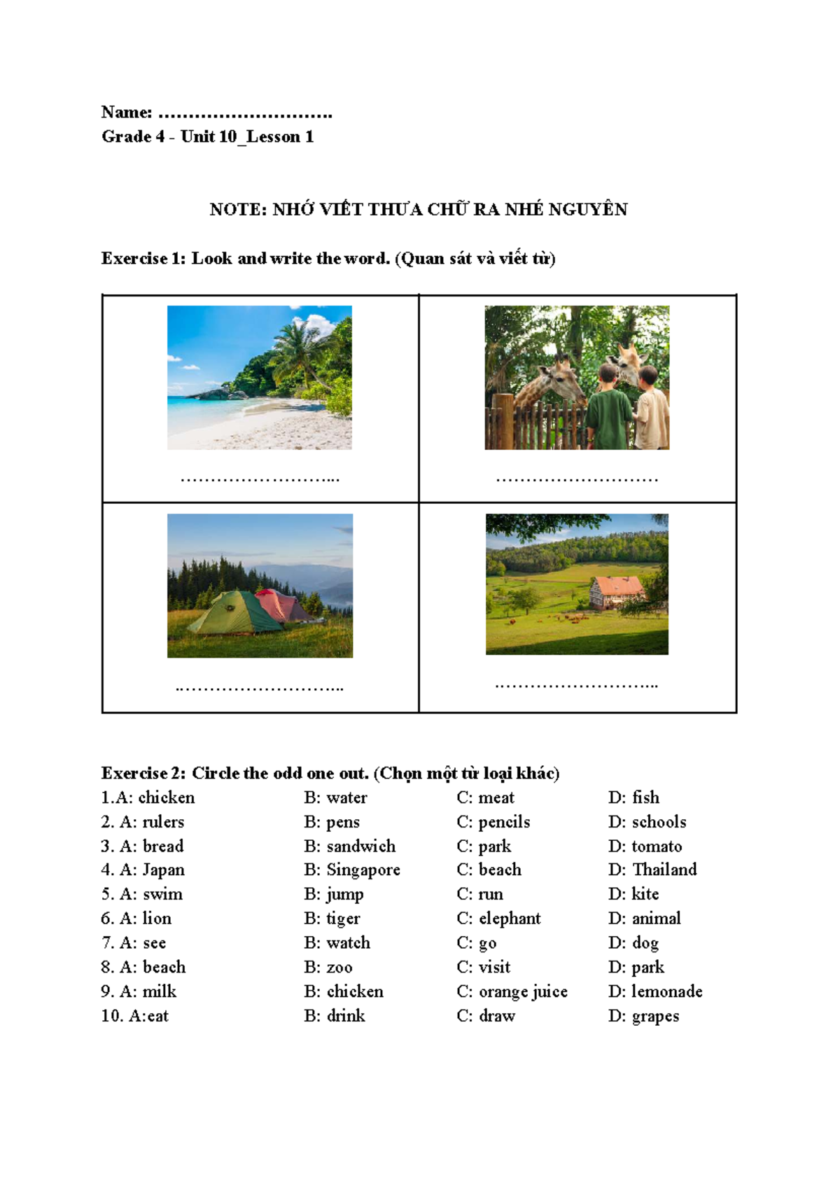 Grade 4 Unit 10 Lesson 1: Exercises and Activities - Studocu