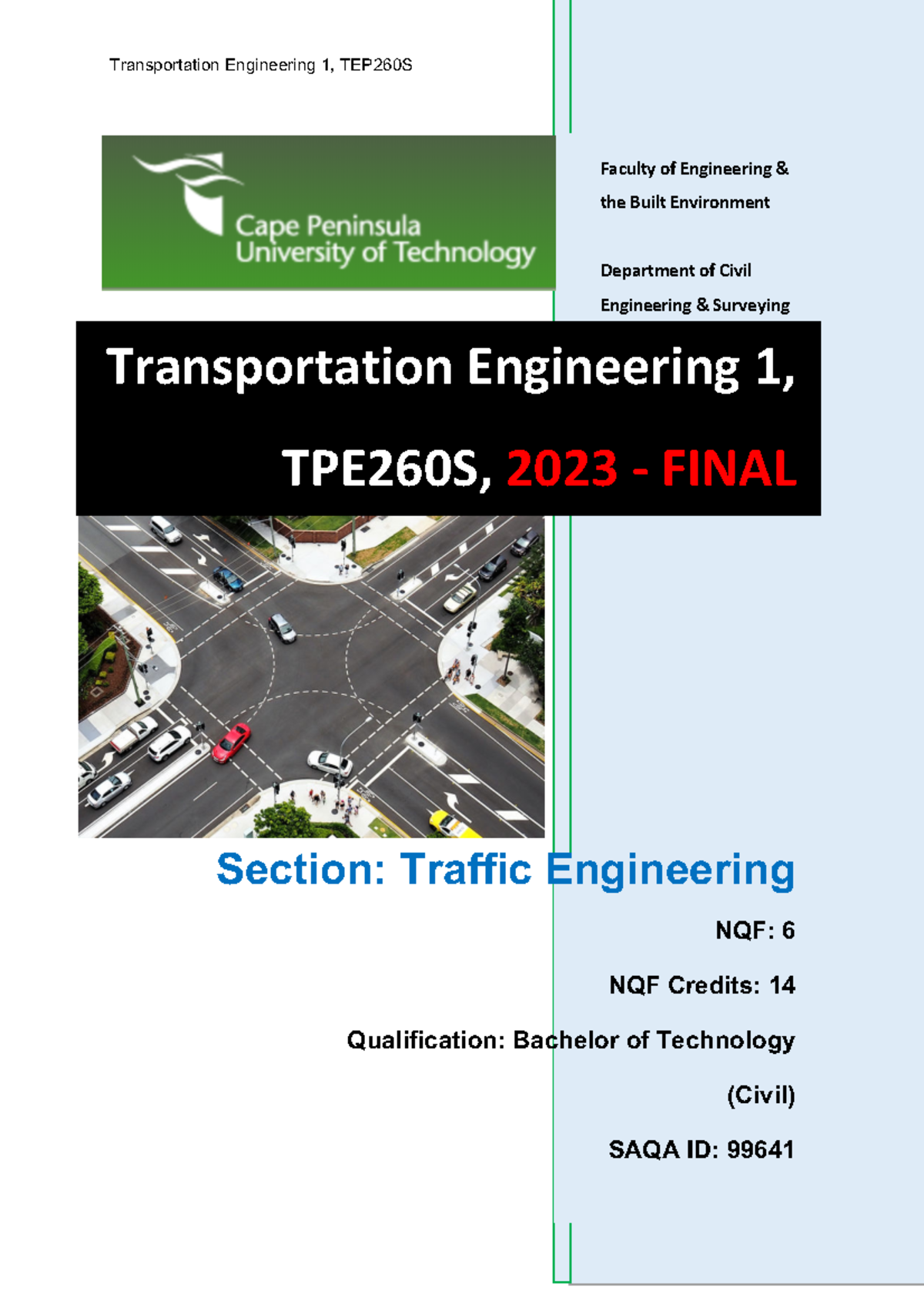 Final TPE260S Notes: Comprehensive Overview of Traffic Engineering ...