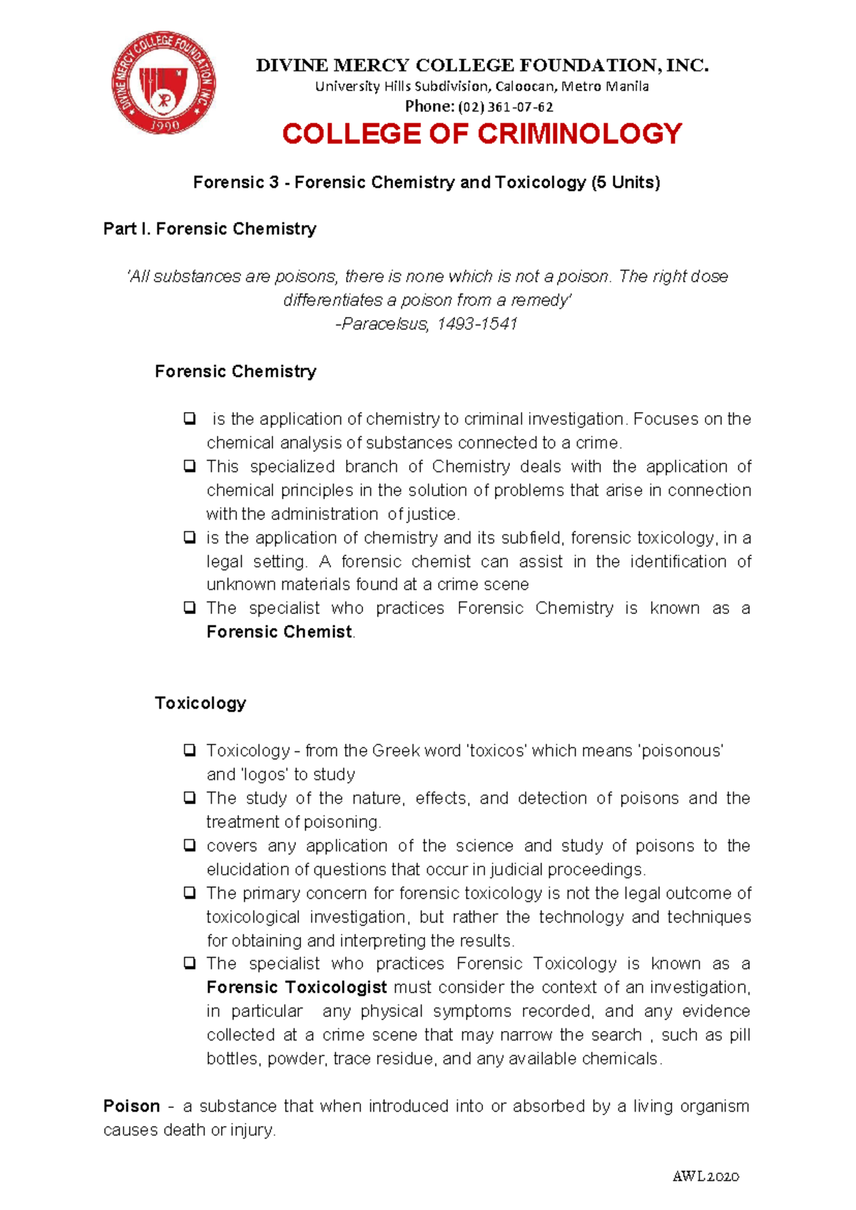 Forensic Chemistry and Toxicology - Forensic Chemistry 'All substances ...