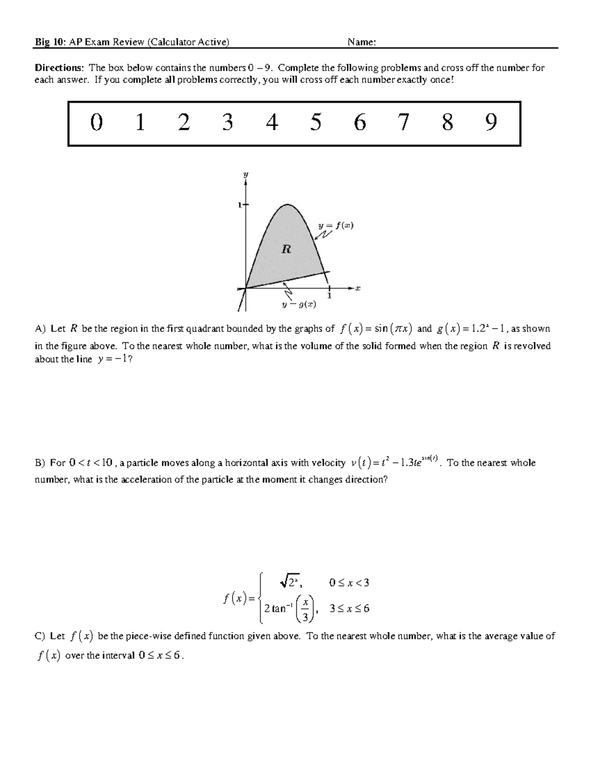 Big 10: AP Calculus Exam Review (Calculator Active) - Studocu