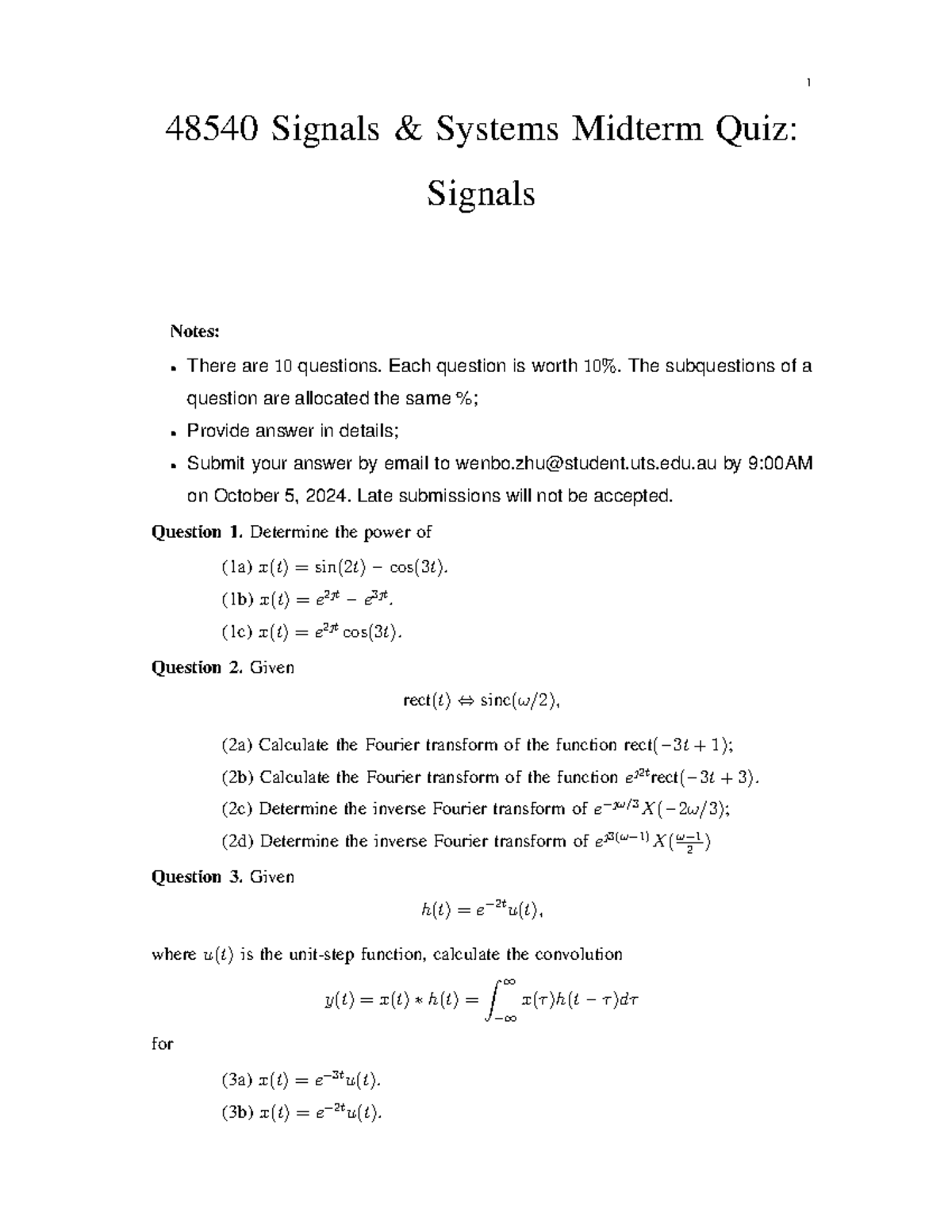 Signals Systems 1 48540 Midterm Quiz: Comprehensive Notes - Studocu