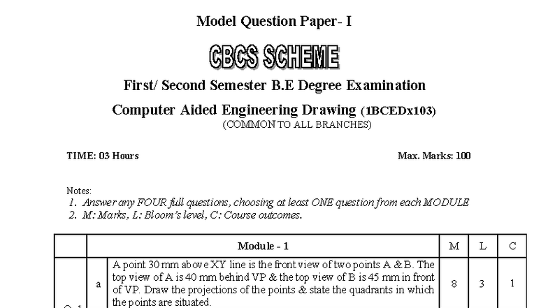CAED Model QP 2025-26 - Model Question Paper- I First/ Second Semester ...